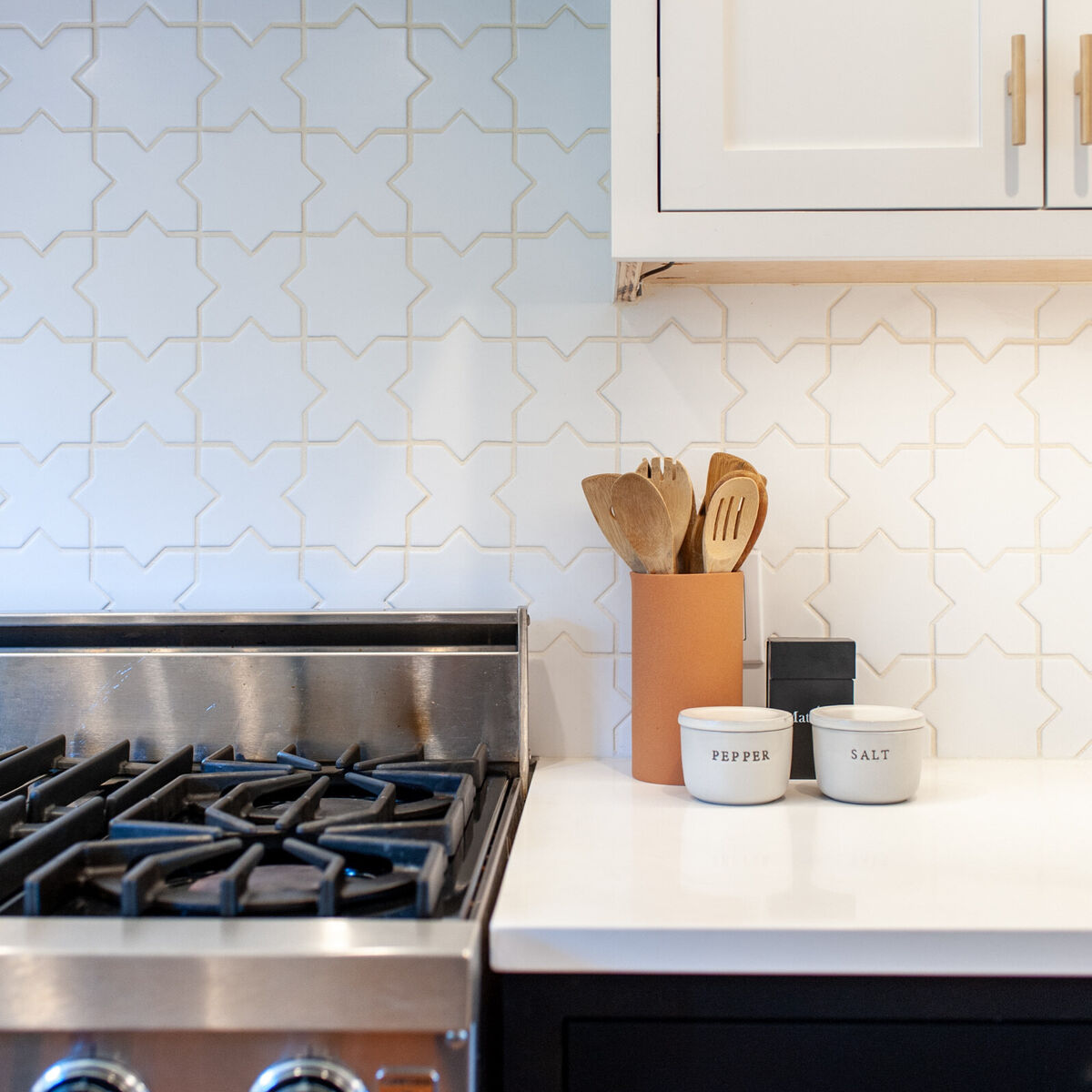 Calcite Star and Cross Kitchen Backsplash | Fireclay Tile