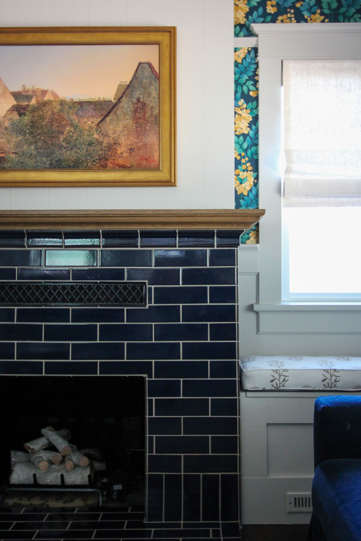 Traditional Navy Blue Fireplace with Marcellus Molding | Fireclay Tile