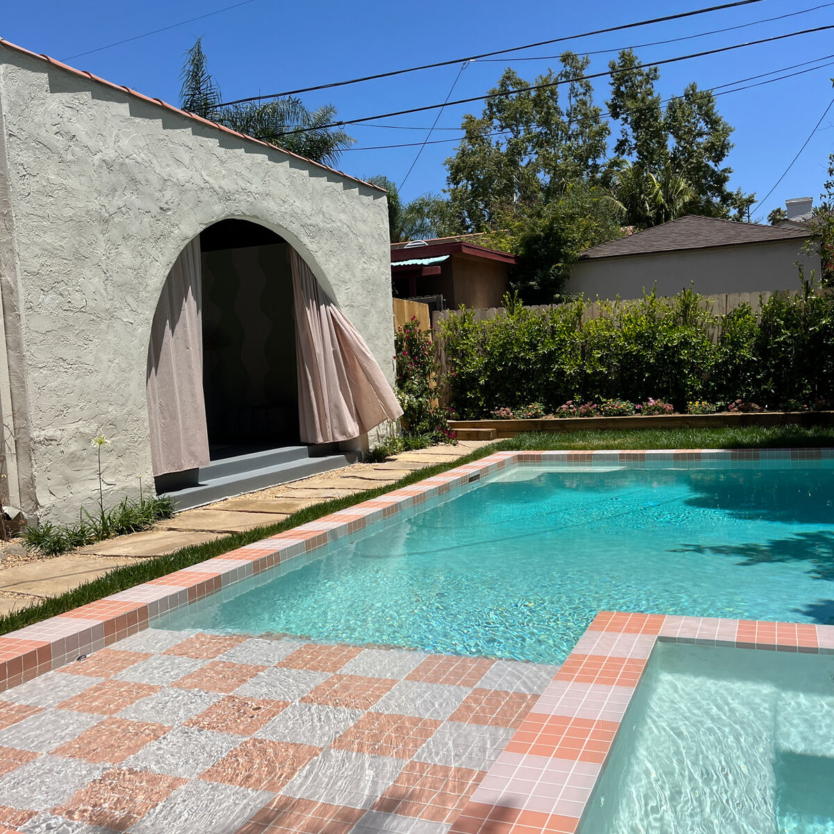 Samantha Klein: Checkered Pink Pool Tile | Fireclay Tile