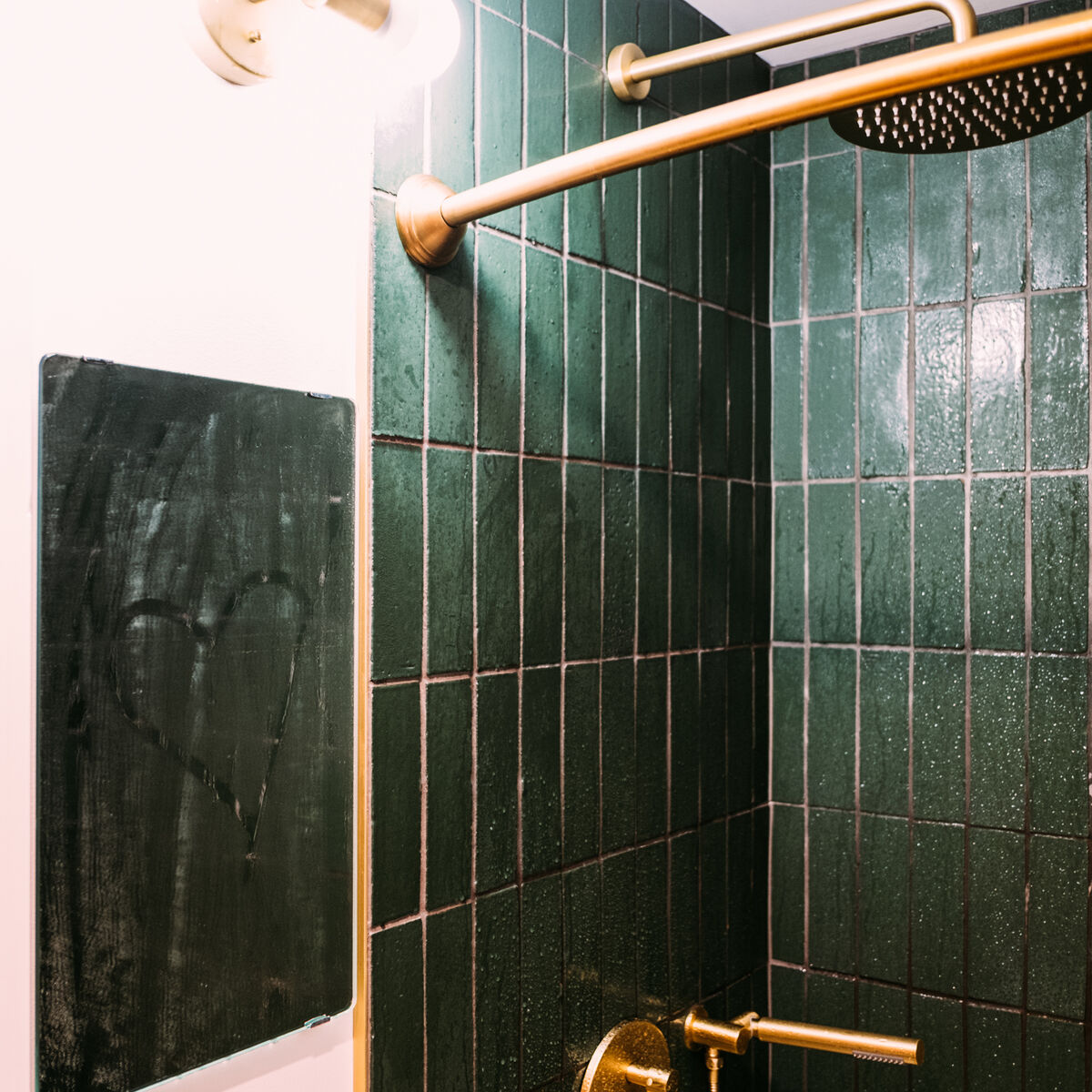 The Vermont A-Frame Green Brick Shower | Fireclay Tile