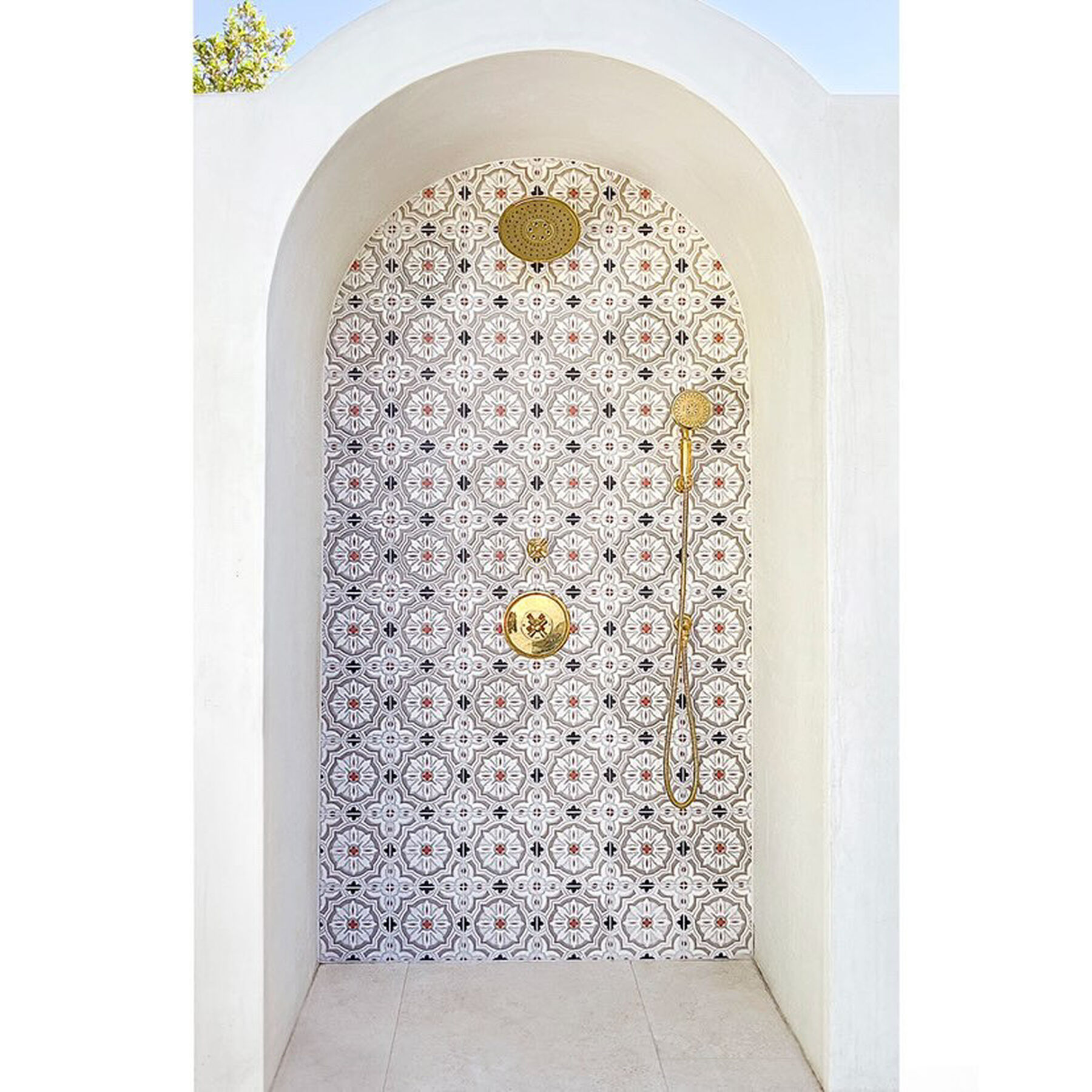 Moroccan-Inspired Outdoor Shower with Handpainted Tile | Fireclay Tile