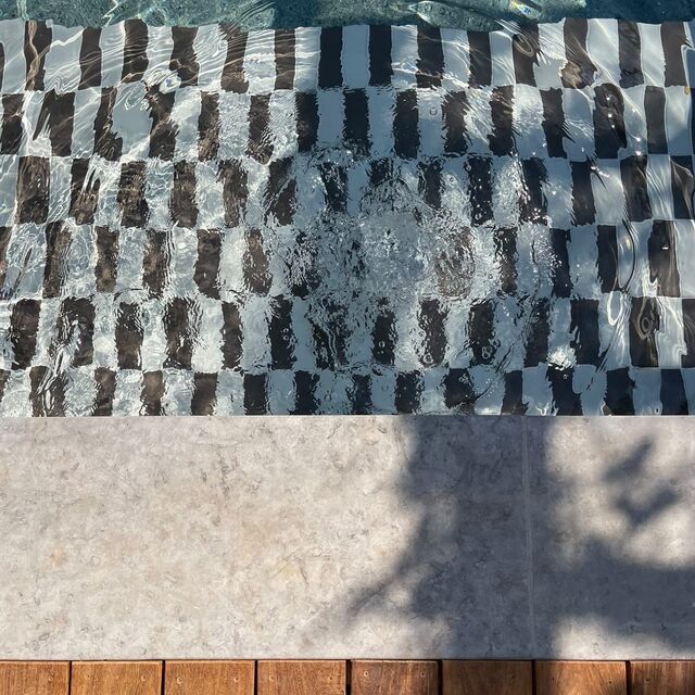 Greyscale Striped Backyard Pool Tile | Fireclay Tile