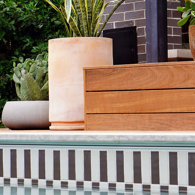 Greyscale Striped Backyard Pool Tile | Fireclay Tile