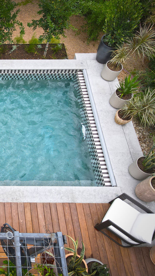 Greyscale Striped Backyard Pool Tile | Fireclay Tile