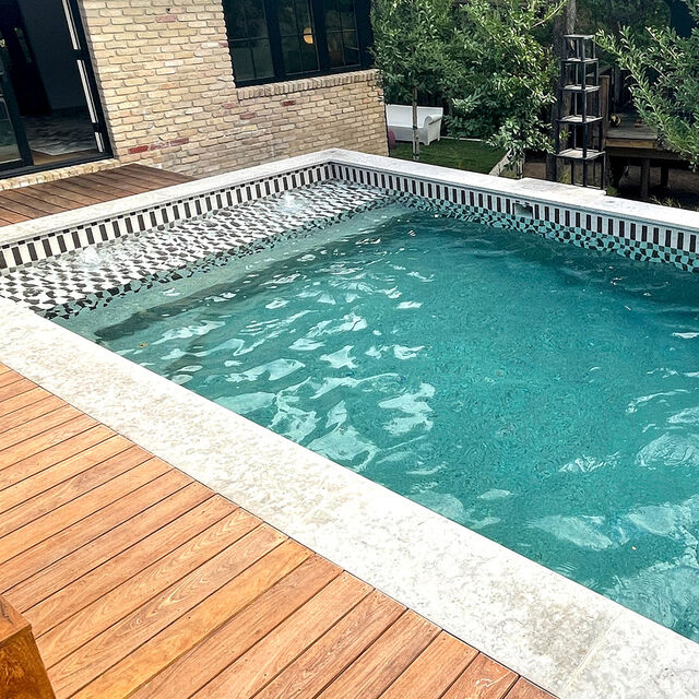 Greyscale Striped Backyard Pool Tile | Fireclay Tile