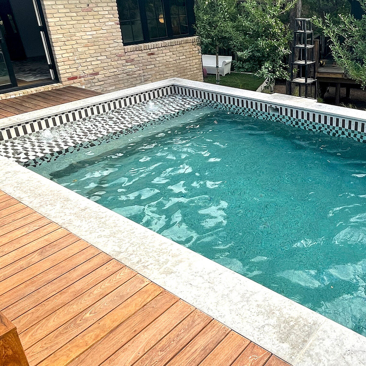 Greyscale Striped Backyard Pool Tile | Fireclay Tile