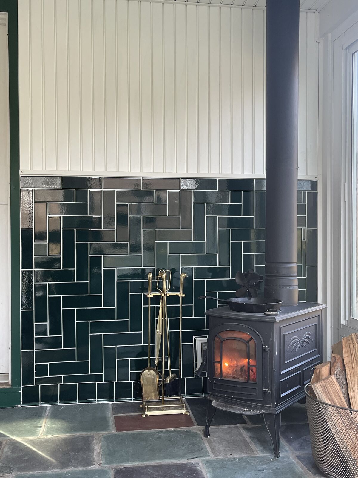 Evergreen Wood Stove Surround | Fireclay Tile