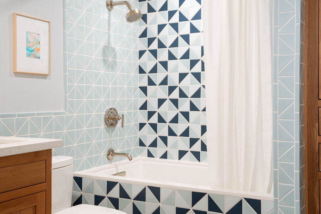 Playful Blue Triangle Bathroom | Fireclay Tile