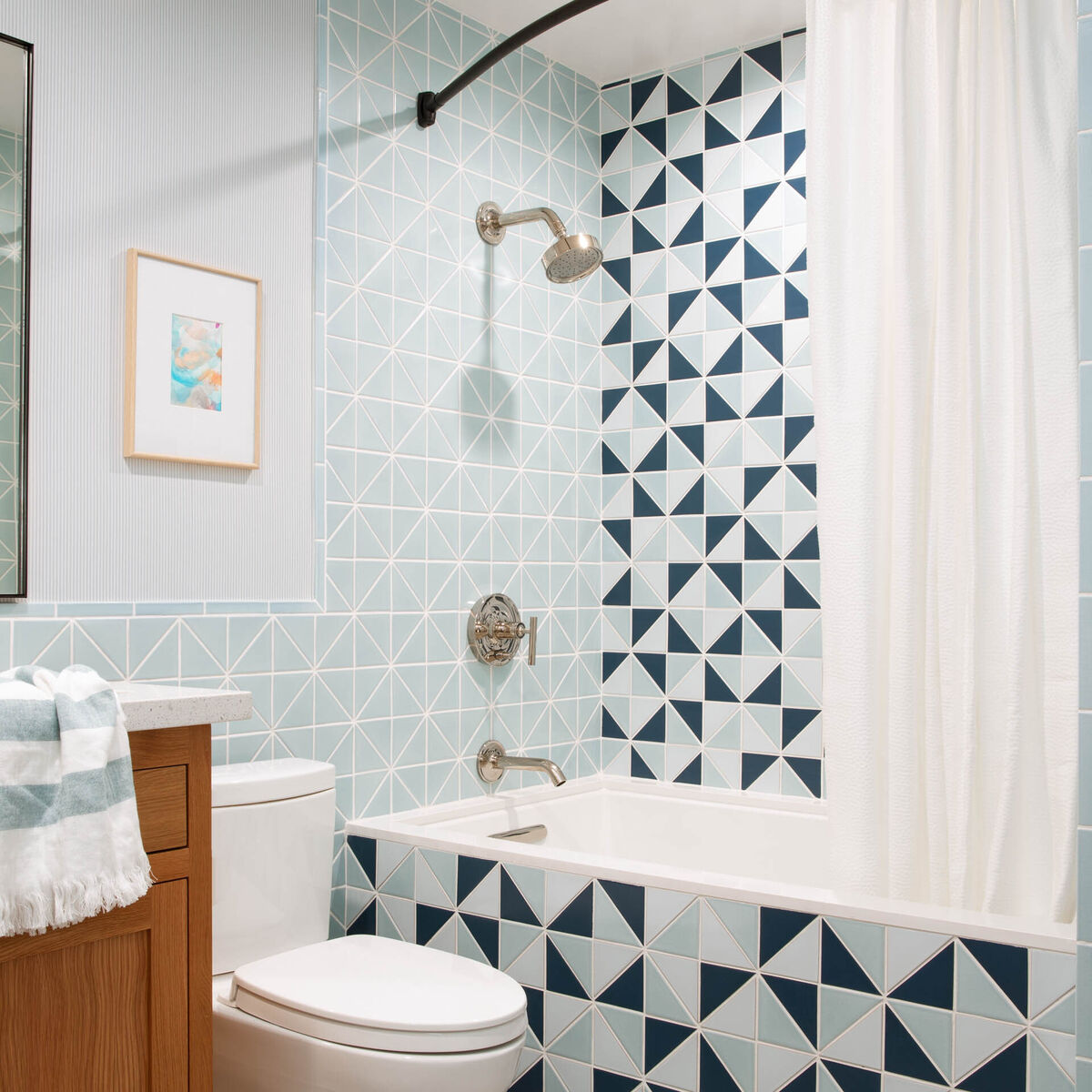 Playful Blue Triangle Bathroom | Fireclay Tile