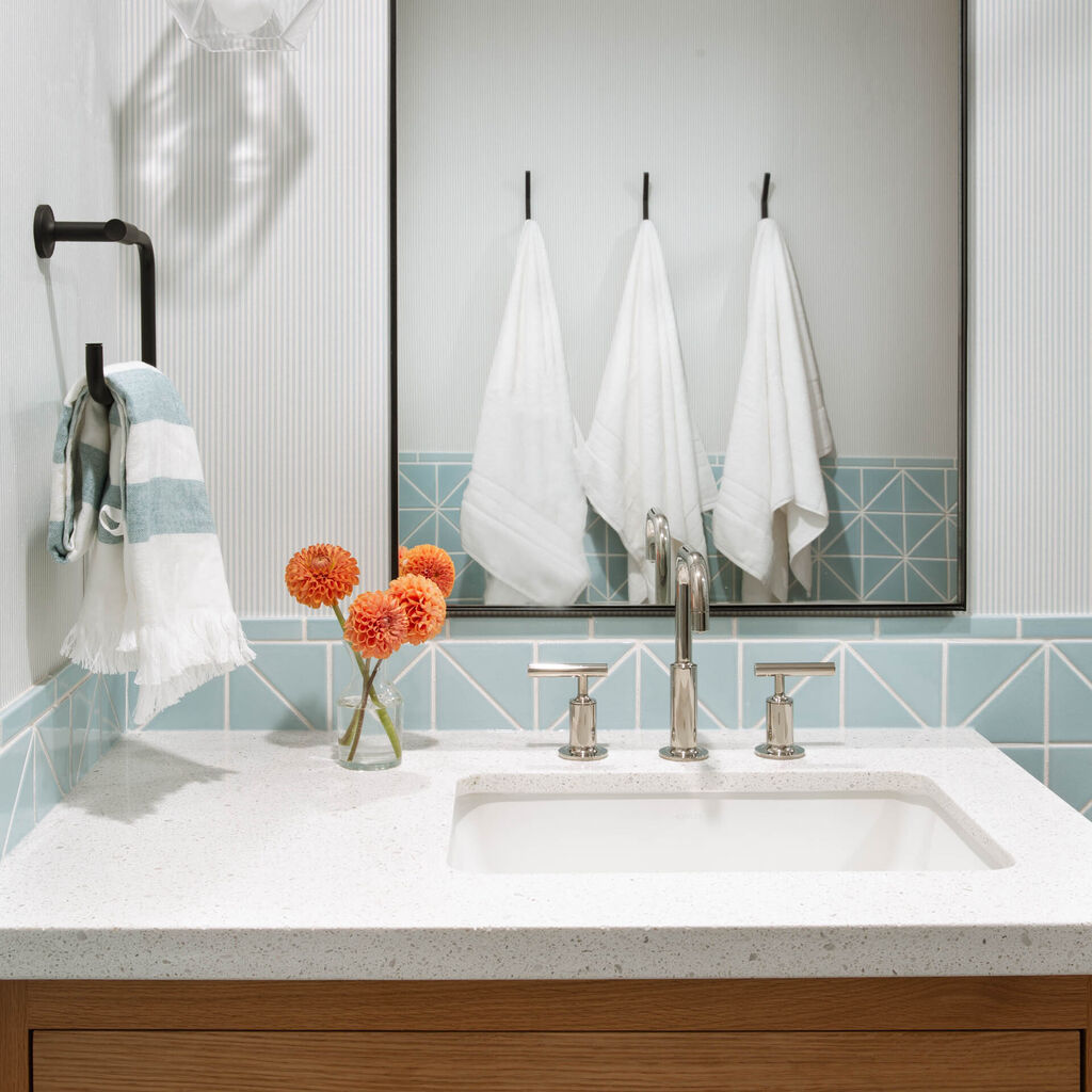 Playful Blue Triangle Bathroom | Fireclay Tile