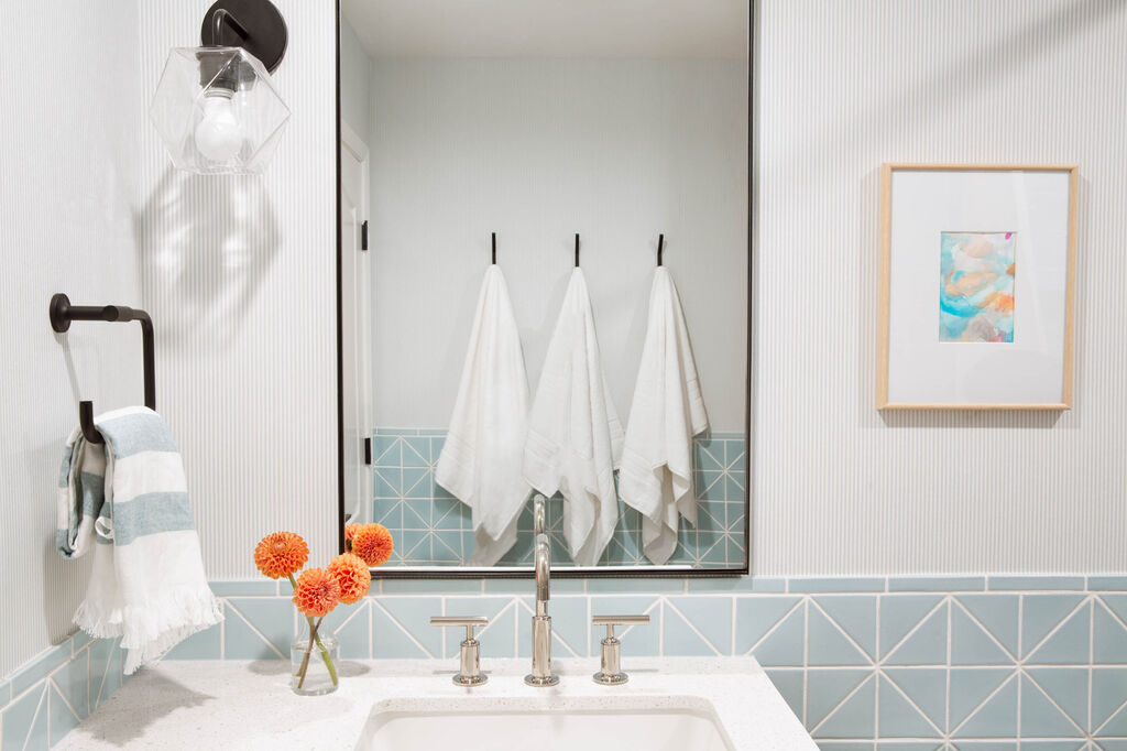 Playful Blue Triangle Bathroom | Fireclay Tile