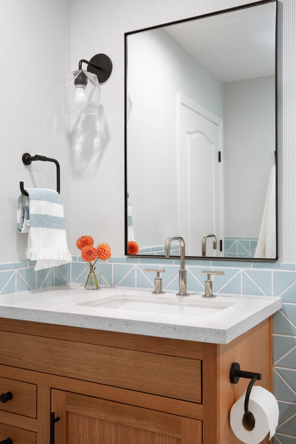 Playful Blue Triangle Bathroom | Fireclay Tile