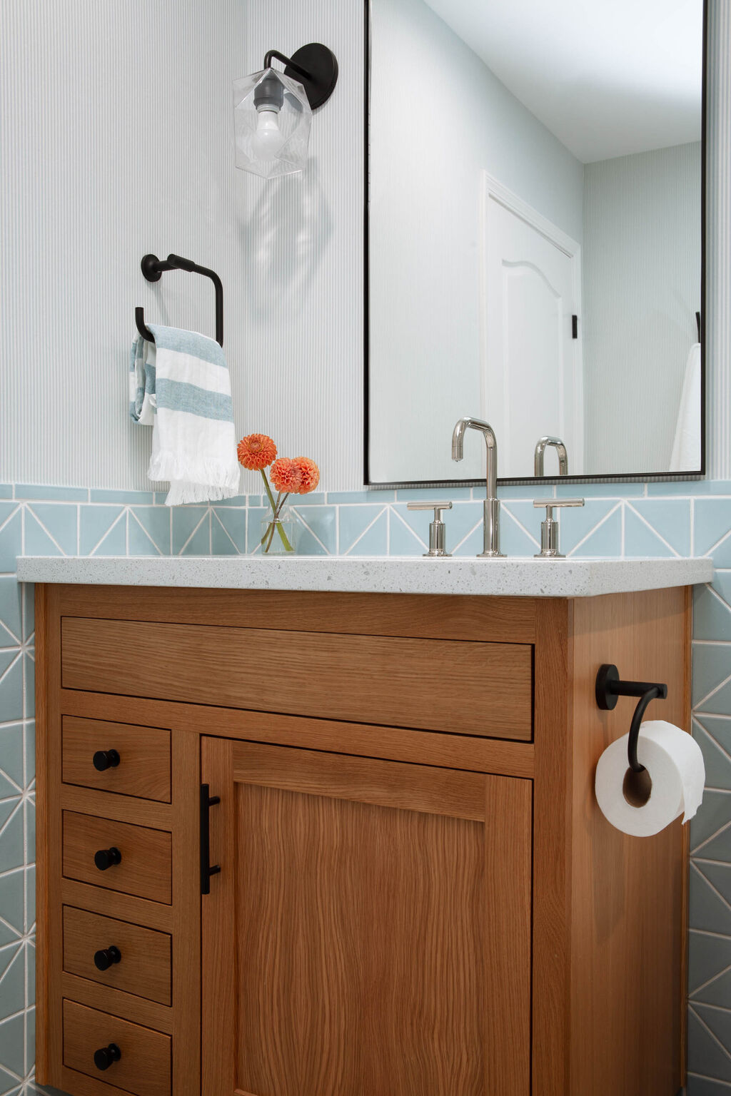 Playful Blue Triangle Bathroom | Fireclay Tile