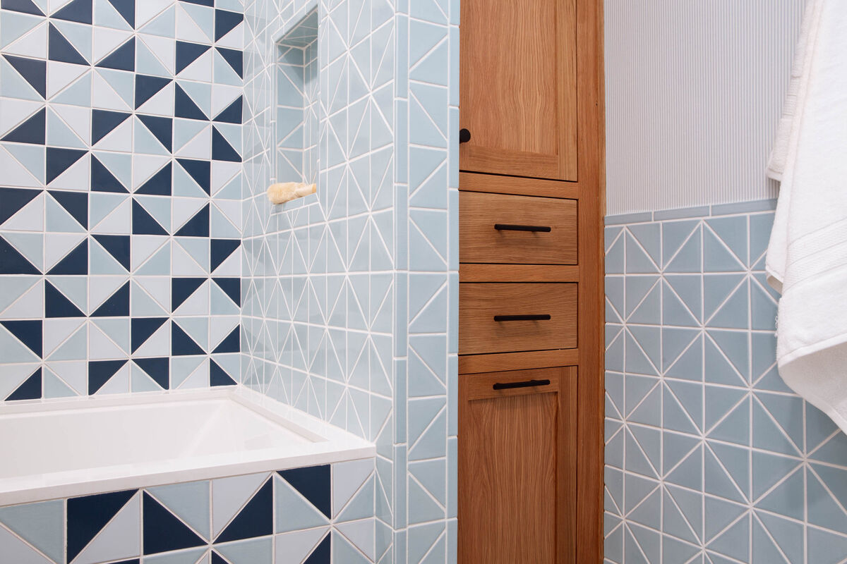 Playful Blue Triangle Bathroom | Fireclay Tile