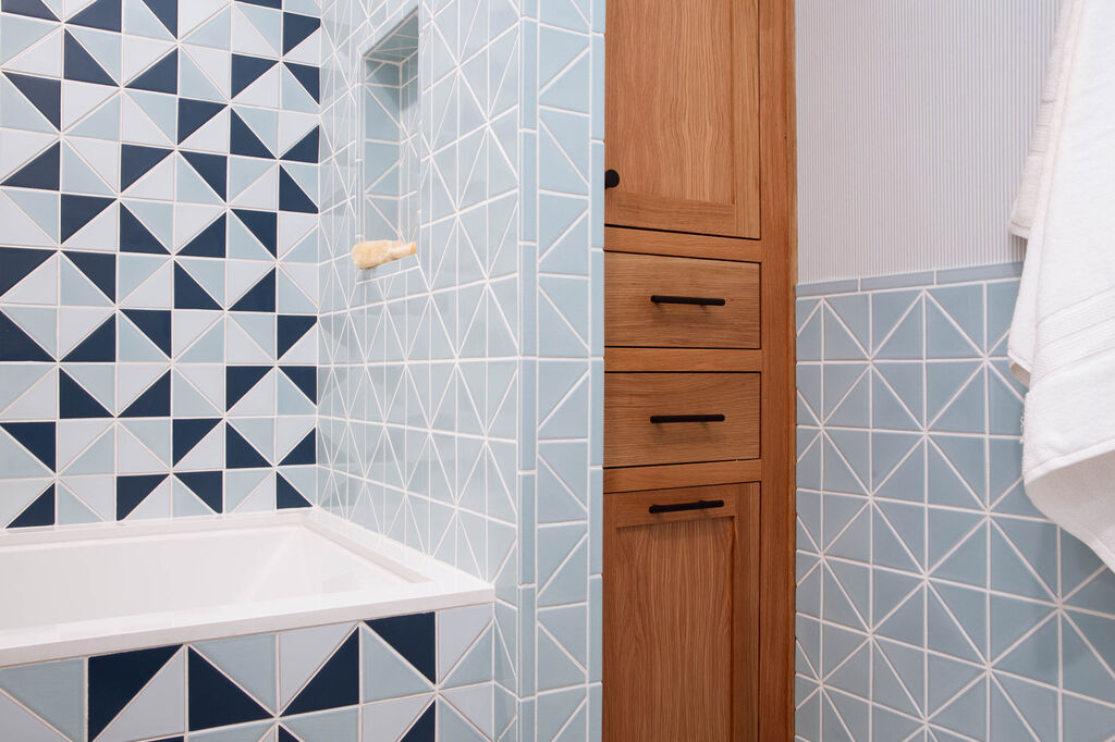 Playful Blue Triangle Bathroom | Fireclay Tile