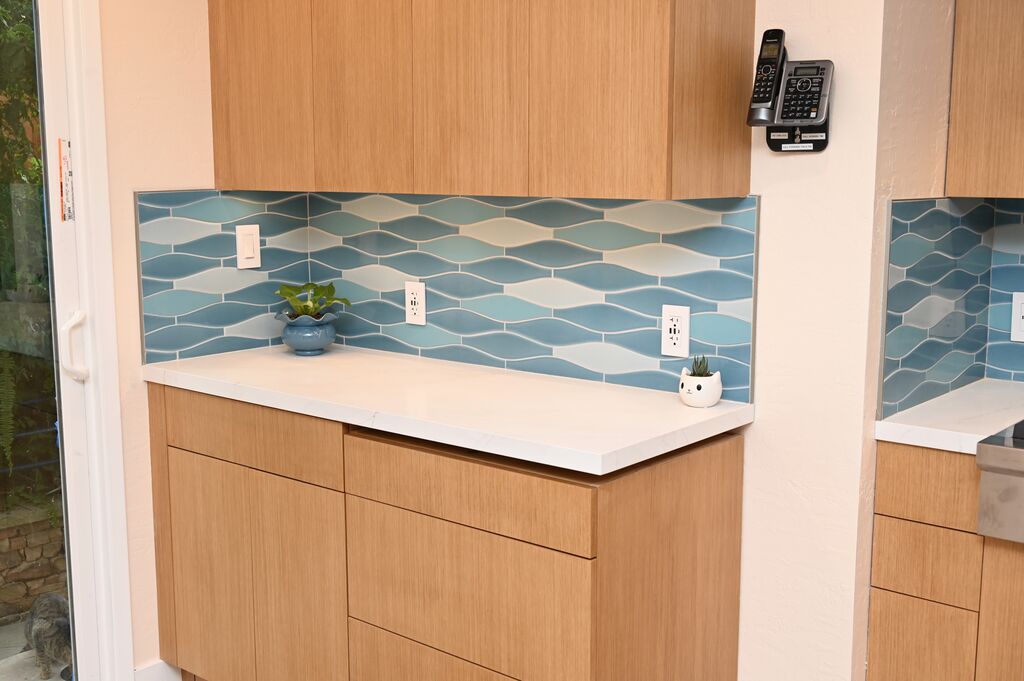 Blue Blend Wave Kitchen backsplash | Fireclay Tile