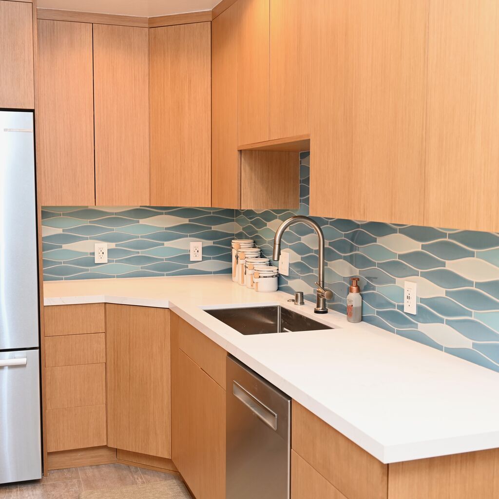 Blue Blend Wave Kitchen backsplash | Fireclay Tile