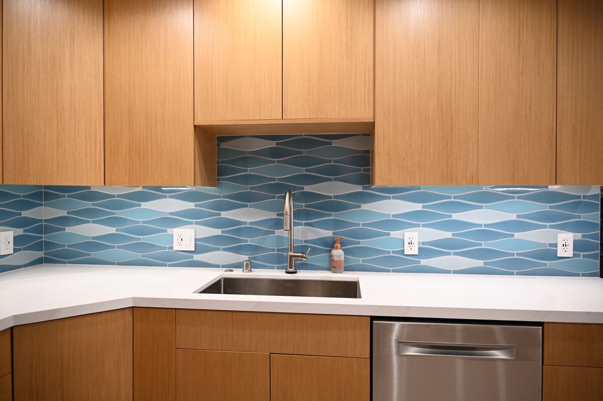 Blue Blend Wave Kitchen backsplash | Fireclay Tile