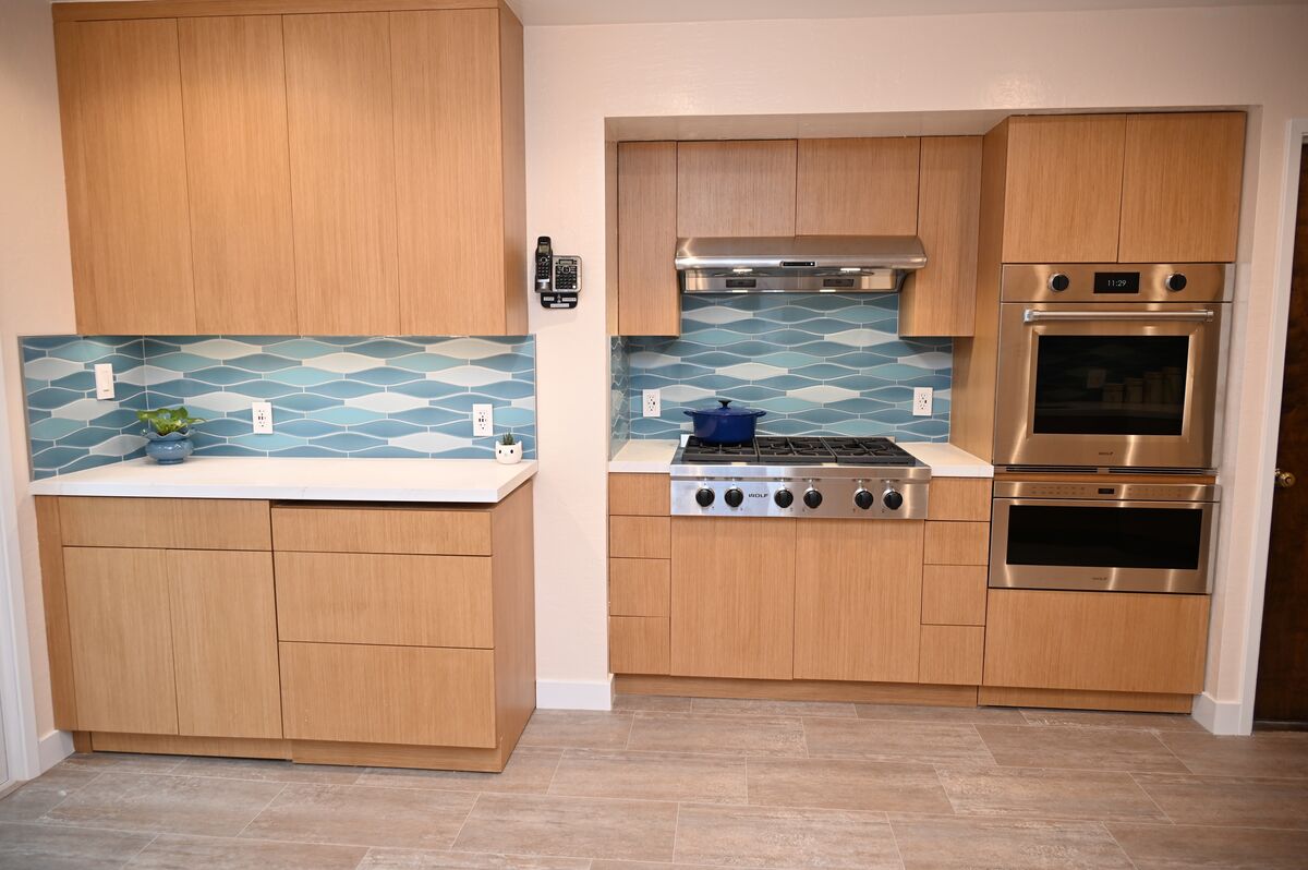 Blue Blend Wave Kitchen backsplash | Fireclay Tile