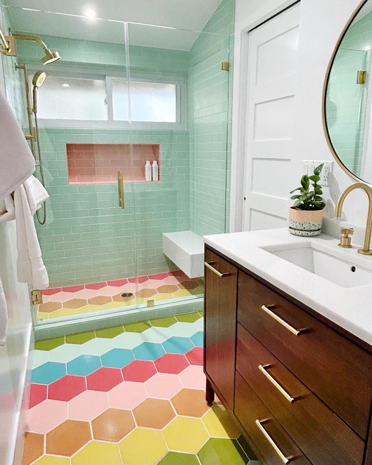 Hexagon Rainbow Bathroom Floor | Fireclay Tile