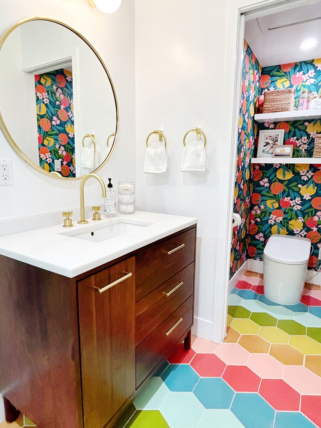 Hexagon Rainbow Bathroom Floor | Fireclay Tile