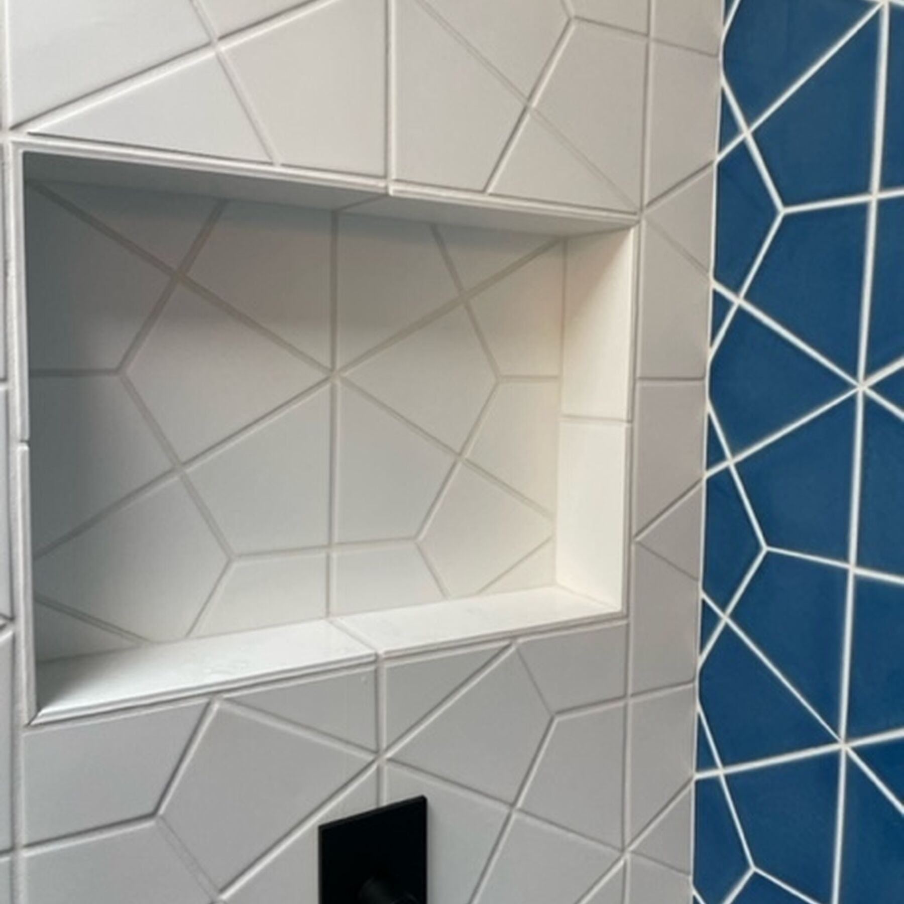 Modern Blue and White Hexite Bathroom | Fireclay Tile