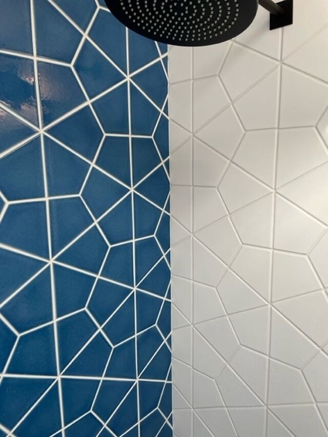 Modern Blue and White Hexite Bathroom | Fireclay Tile