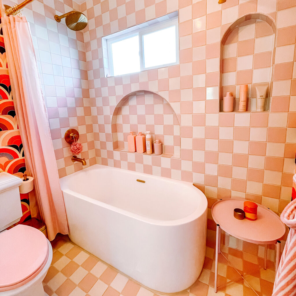 Dazey Den: Vintage-Inspired Pink Checkerboard Bathroom | Fireclay Tile