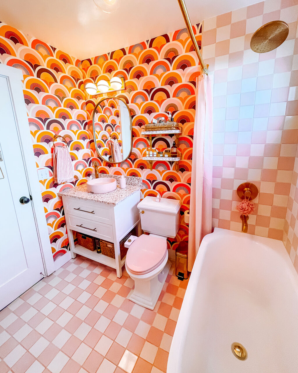 Dazey Den: Vintage-Inspired Pink Checkerboard Bathroom | Fireclay Tile