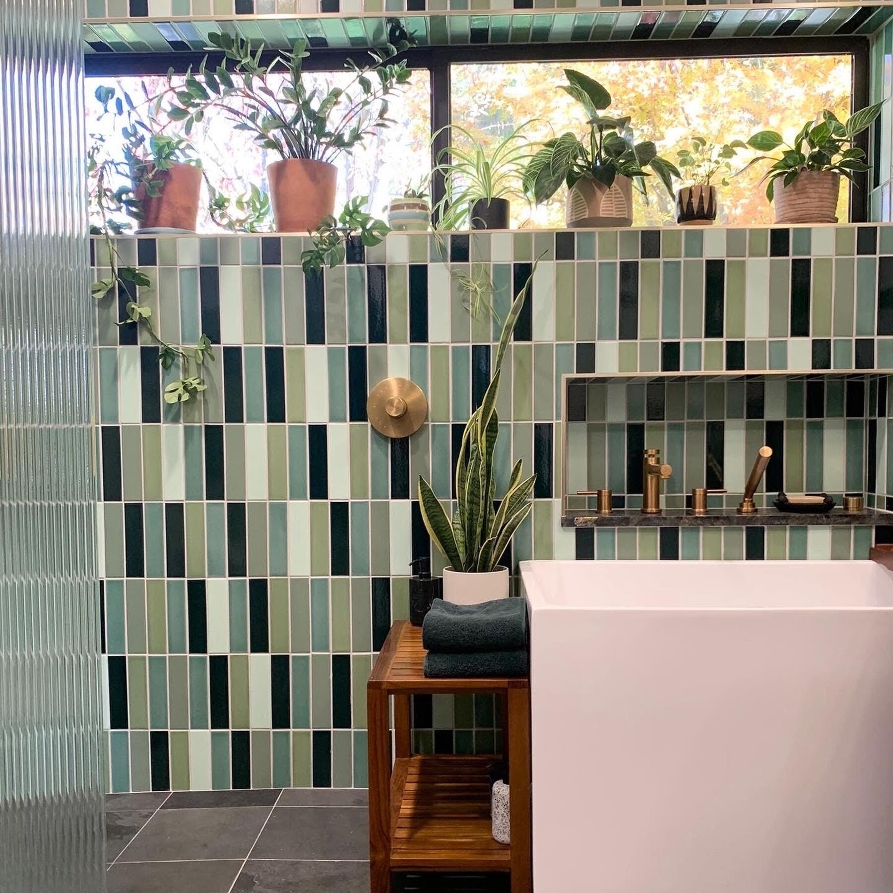 2x8 Green Blend Wet Room Bathroom | Fireclay Tile