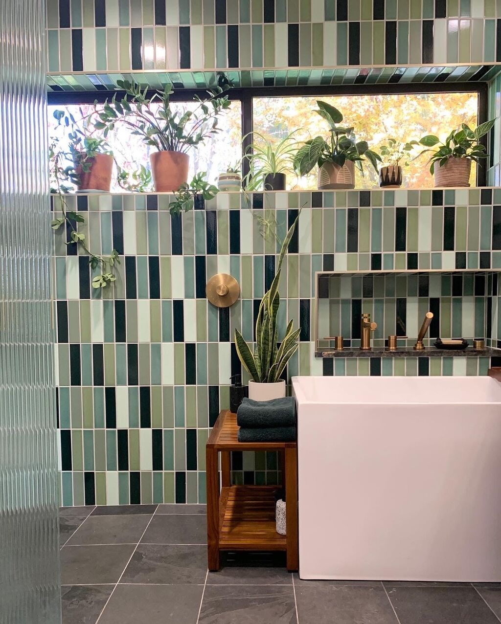 2x8 Green Blend Wet Room Bathroom | Fireclay Tile