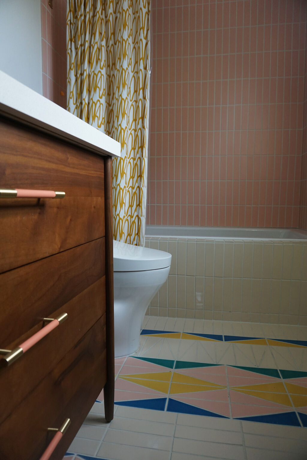 Joy Street Design: Colorful Scalene & 2x8 Bathroom | Fireclay Tile