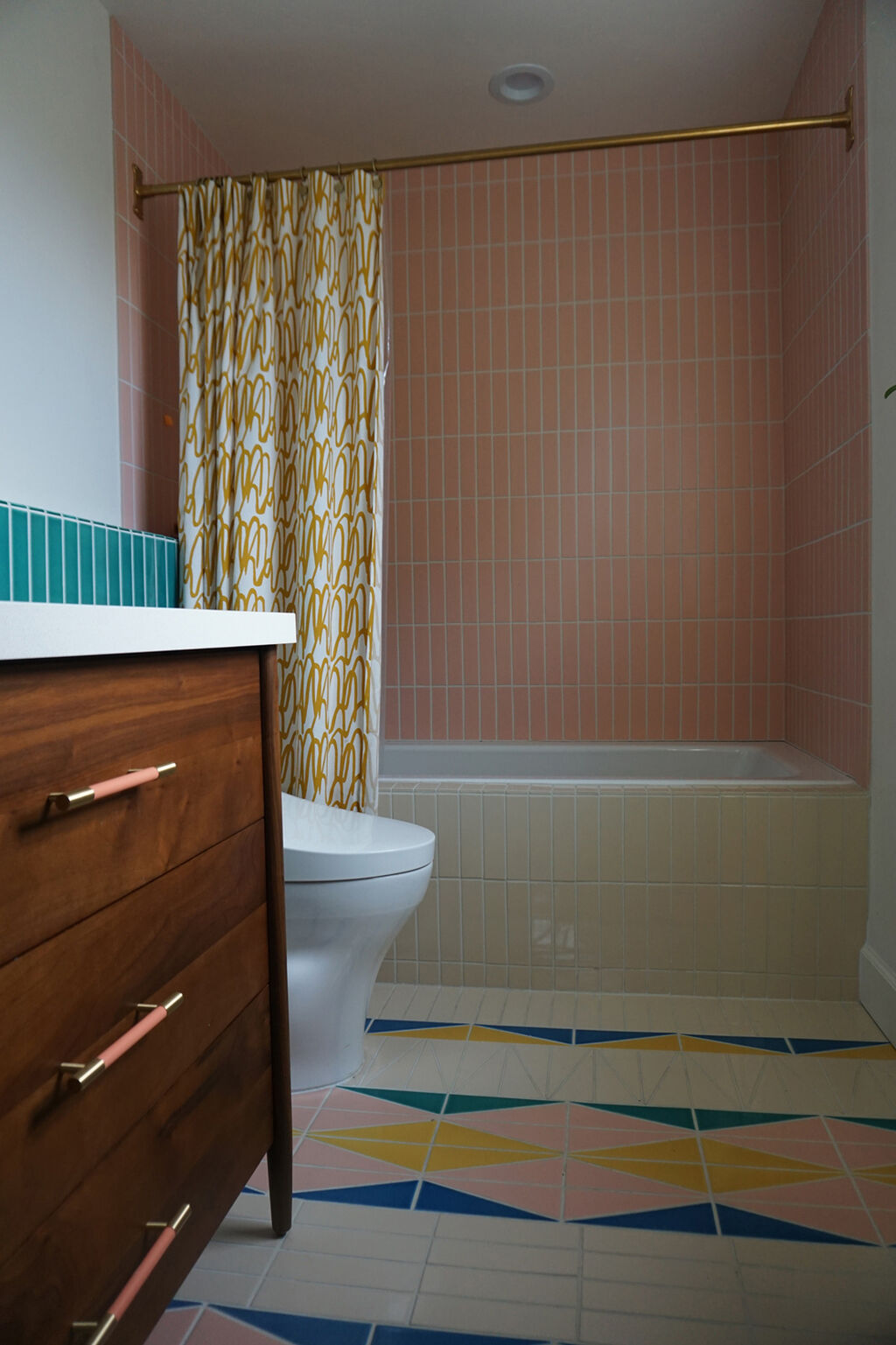 Joy Street Design: Colorful Scalene & 2x8 Bathroom | Fireclay Tile