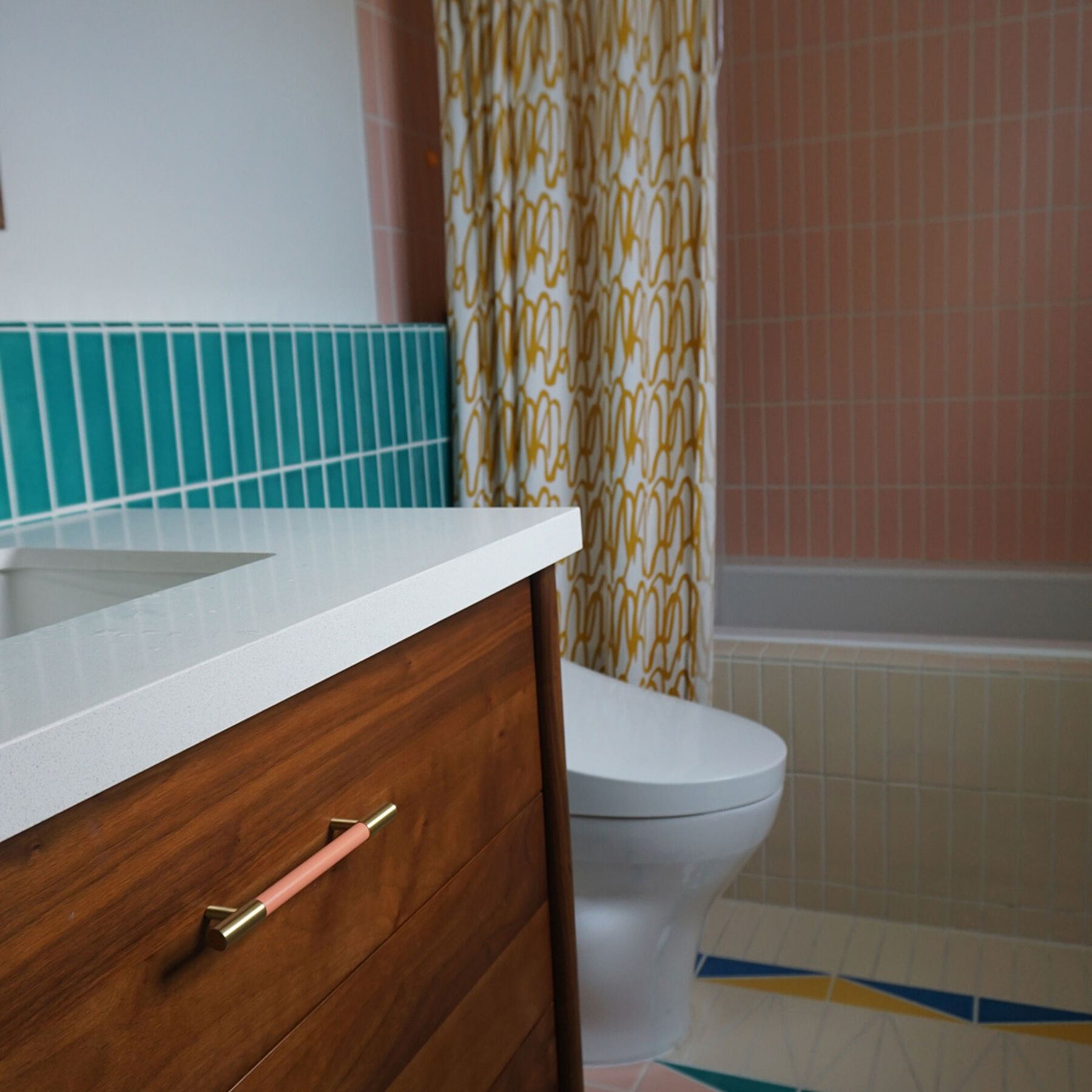 Joy Street Design: Colorful Scalene & 2x8 Bathroom | Fireclay Tile