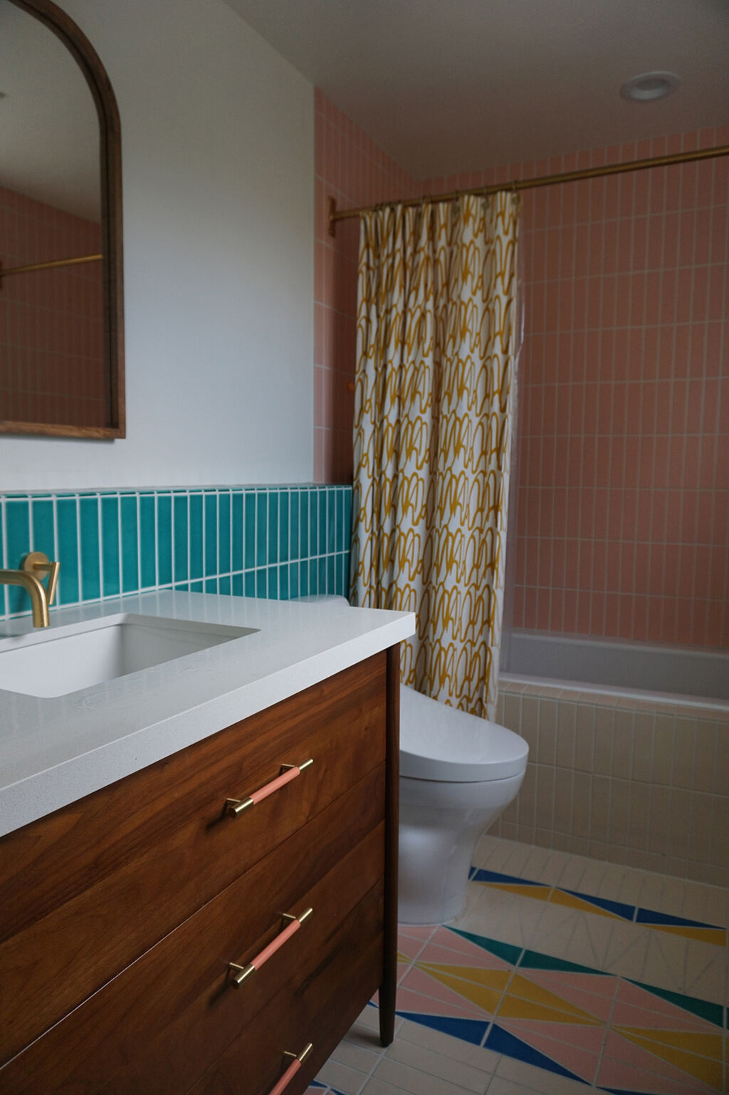 Joy Street Design: Colorful Scalene & 2x8 Bathroom | Fireclay Tile