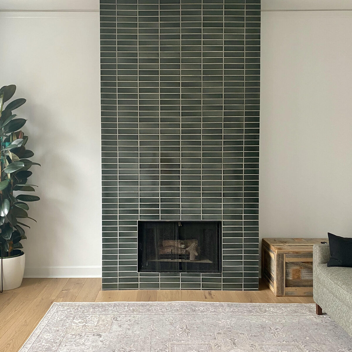 Dark Green Handmade Fireplace Tiles | Fireclay Tile