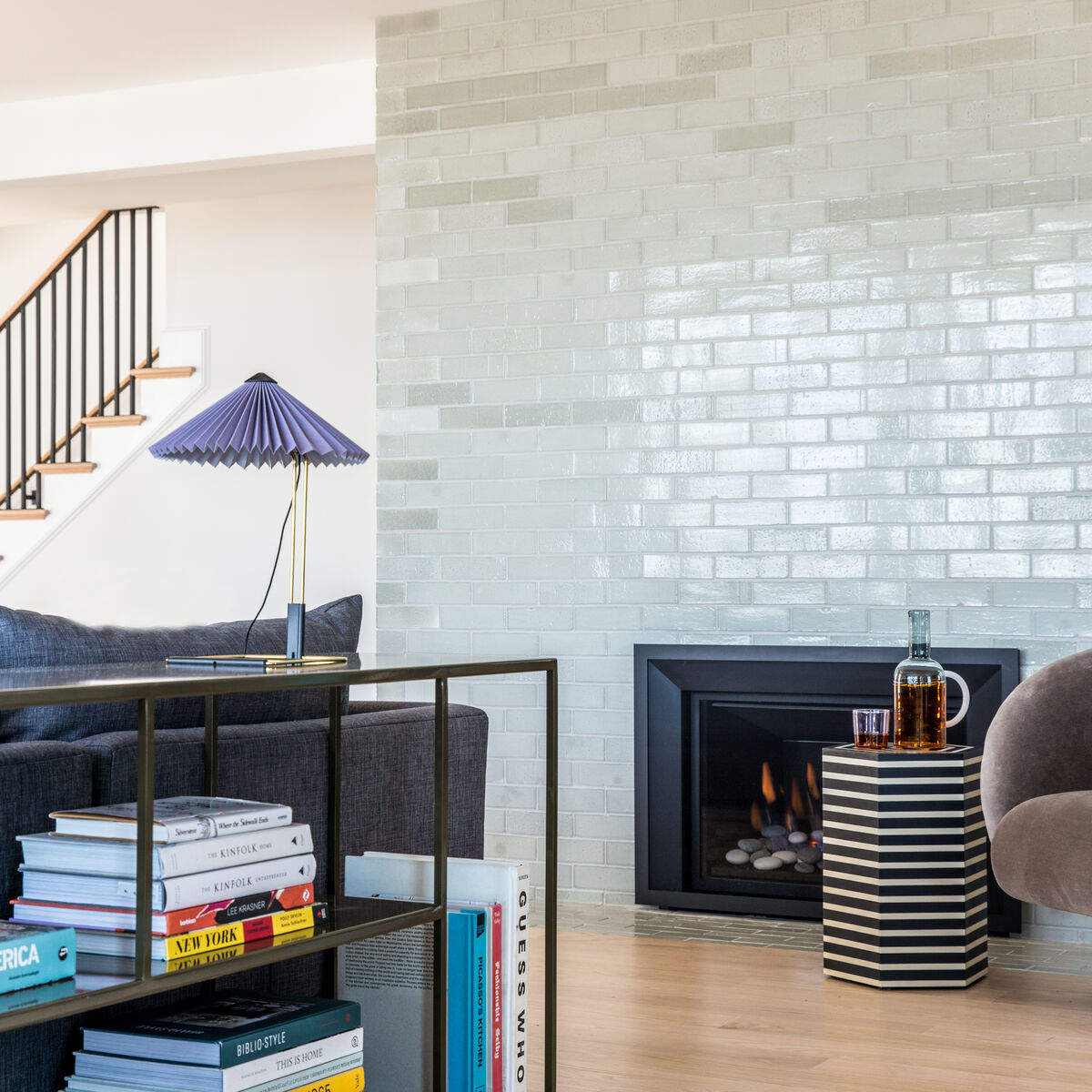 Recessed Fireplace with Glazed Thin Brick Wall | Fireclay Tile