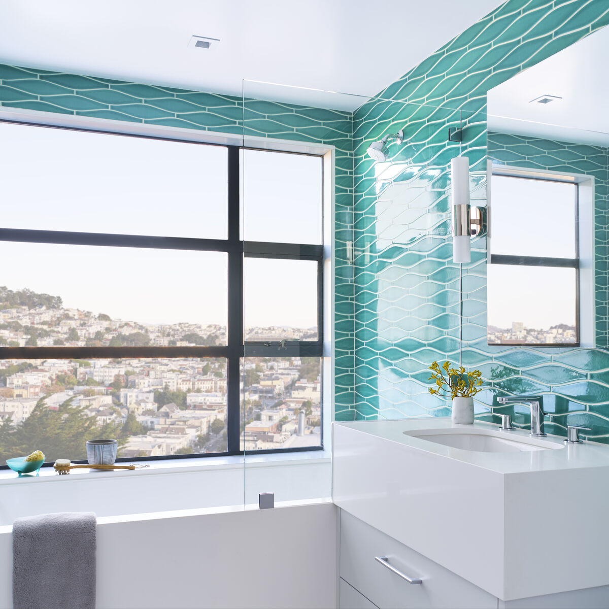 Green Wave Tile Bathroom in Bora Bora | Fireclay Tile