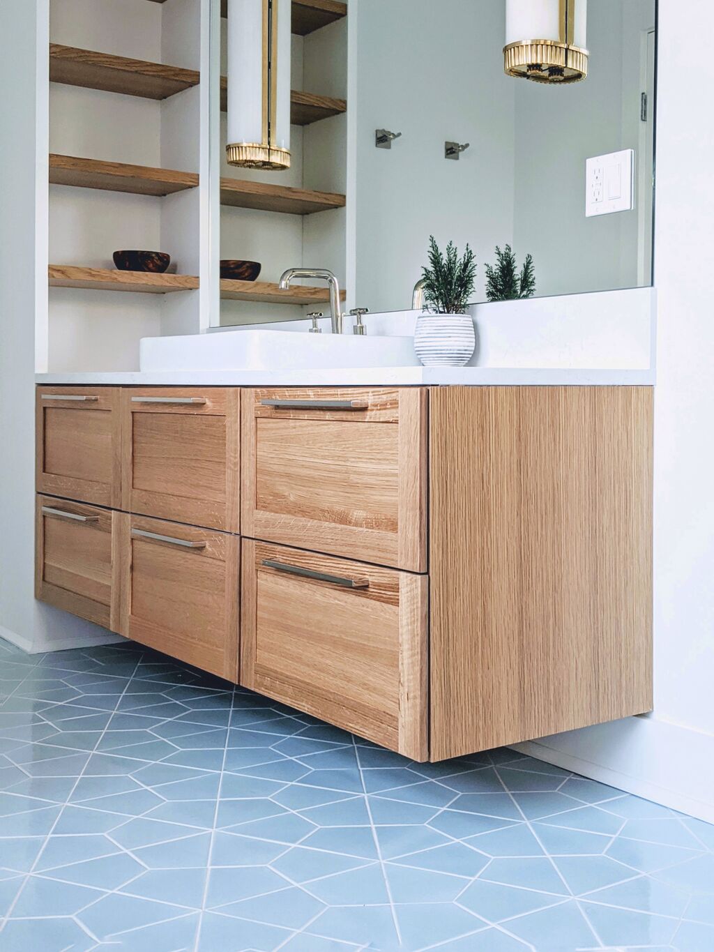 Hexite Bathroom Floor Tiles in Crater Lake | Fireclay Tile