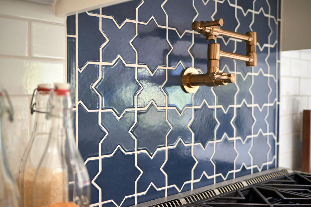 Slate Blue Star and Cross Backsplash With White Wash… | Fireclay Tile