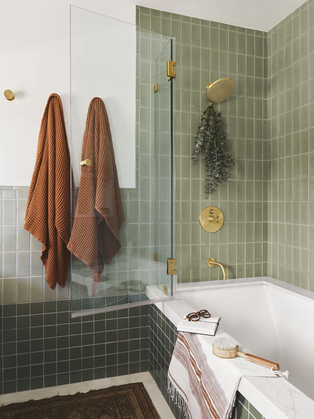 Velinda Hellen Design: Two Tone Craftsman Spa Bathroom | Fireclay Tile