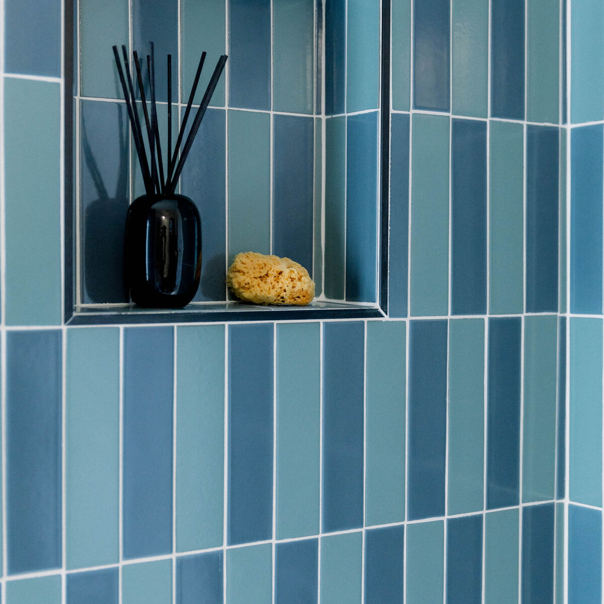 Joy Street Design: Blue Broken Stripe Bathroom | Fireclay Tile