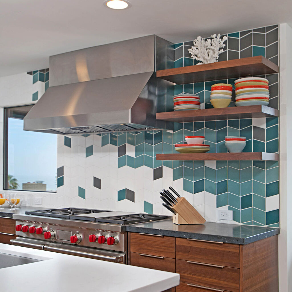 Multicolored Blue Diamond Kitchen | Fireclay Tile