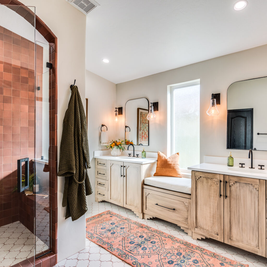 Southwest-Inspired Antique Shower & Dolomite Ogee… | Fireclay Tile