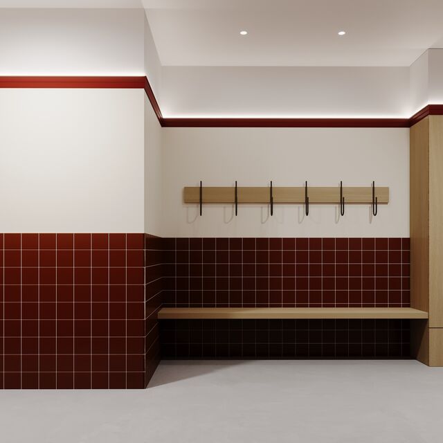 Scandi-Inspired Locker Room Glass Tile Wainscot | Fireclay Tile