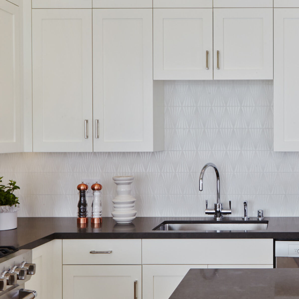 Neutral and Contemporary Handpainted Kitchen | Fireclay Tile